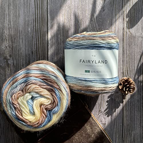 SHIKE Fairyland Gradient Color Cotton Cake Yarn,Medium-Fine Multicolor Rainbow Yarn for Knitting or Crocheting,100g 60% Cotton 30% Acrylic 10% Wool,Self Striping Ombre Air Yarn (62, 1 Ball)