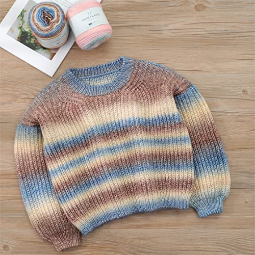 SHIKE Fairyland Gradient Color Cotton Cake Yarn,Medium-Fine Multicolor Rainbow Yarn for Knitting or Crocheting,100g 60% Cotton 30% Acrylic 10% Wool,Self Striping Ombre Air Yarn (62, 1 Ball)