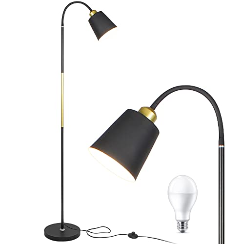 Floor Lamp,Industrial Floor Lamp Height Adjustable 360°Rotation Lampshade Modern Standing Lamp , Metal Heads Indoor Task Lighting for Living Room Bedroom Office (Black)