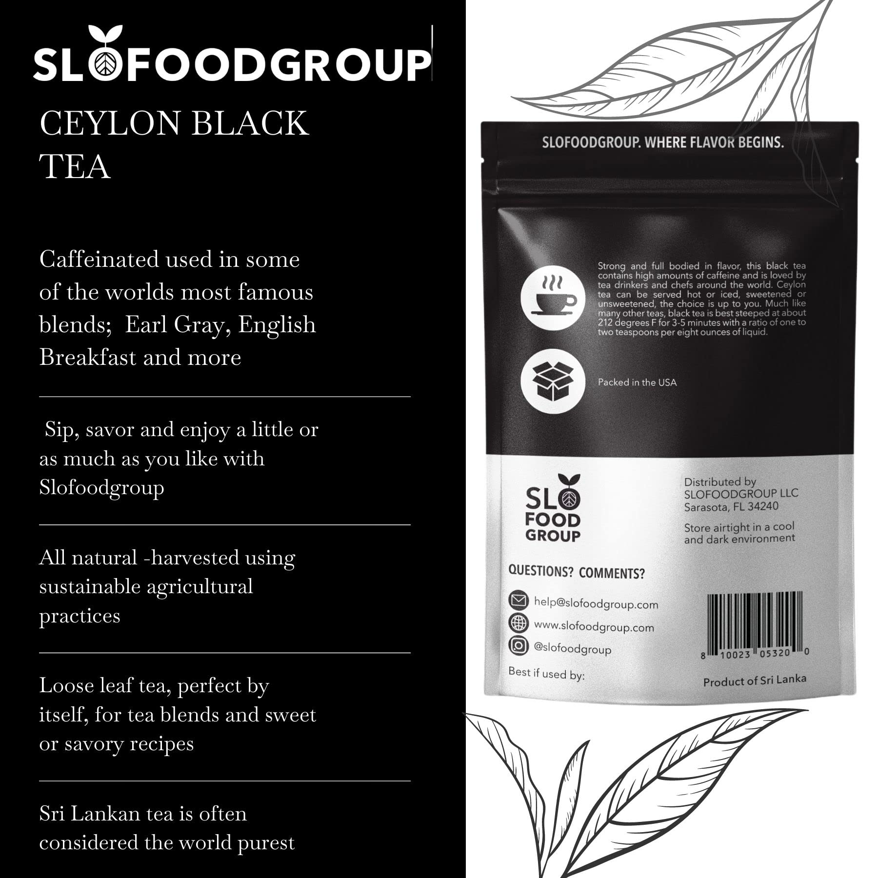 Slofoodgroup Ceylon Black Tea - Loose Leaf Black Tea from Sri Lanka - Pekoe Grade Tea Leaf (8 OZ)…