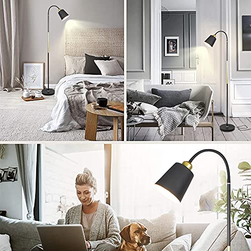Floor Lamp,Industrial Floor Lamp Height Adjustable 360°Rotation Lampshade Modern Standing Lamp , Metal Heads Indoor Task Lighting for Living Room Bedroom Office (Black)