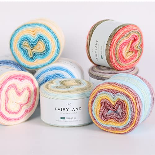 SHIKE Fairyland Gradient Color Cotton Cake Yarn,Medium-Fine Multicolor Rainbow Yarn for Knitting or Crocheting,100g 60% Cotton 30% Acrylic 10% Wool,Self Striping Ombre Air Yarn (62, 1 Ball)