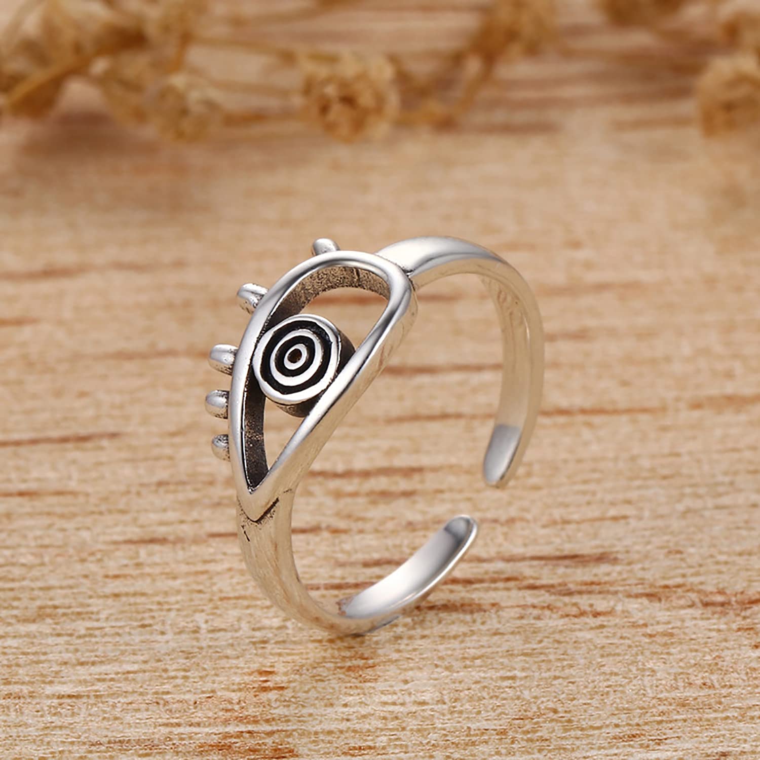 Teepollo Evil Eye Ring-925 Silver Open Cuff Adjustable Evil Eye Statement Love Lucky Protection Rings for Women Jewelry (925 Silver, Evil Eye)