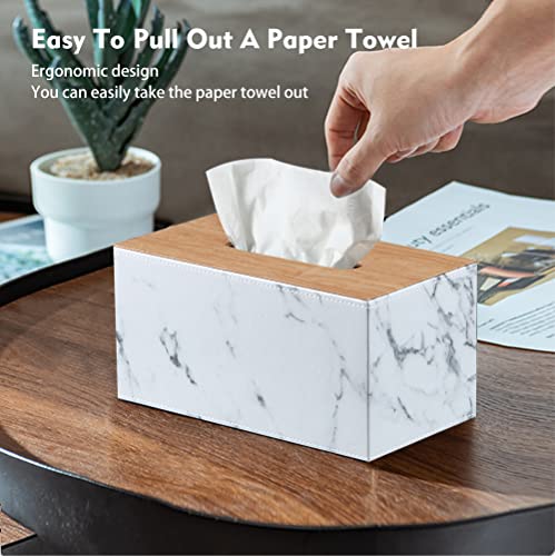 Tissue Box Cover Rectangular, PU Leather Tissue Box Holder,Elegant Stitching Style Universal Tissue Holder Case for Home Office Desk Bathroom Vanity Countertop, Night Stand Decoration