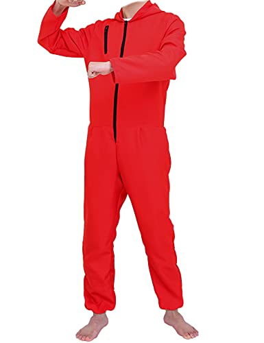 Angelaicos Unisex Red Jumpsuits Mask Costume Halloween Party Coverall (Large, Full Set)