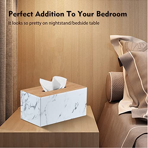 Tissue Box Cover Rectangular, PU Leather Tissue Box Holder,Elegant Stitching Style Universal Tissue Holder Case for Home Office Desk Bathroom Vanity Countertop, Night Stand Decoration