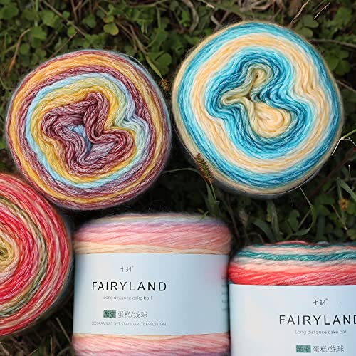 SHIKE Fairyland Gradient Color Cotton Cake Yarn,Medium-Fine Multicolor Rainbow Yarn for Knitting or Crocheting,100g 60% Cotton 30% Acrylic 10% Wool,Self Striping Ombre Air Yarn (62, 1 Ball)