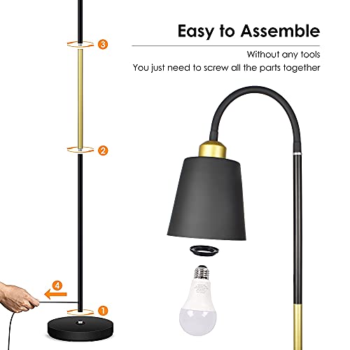 Floor Lamp,Industrial Floor Lamp Height Adjustable 360°Rotation Lampshade Modern Standing Lamp , Metal Heads Indoor Task Lighting for Living Room Bedroom Office (Black)