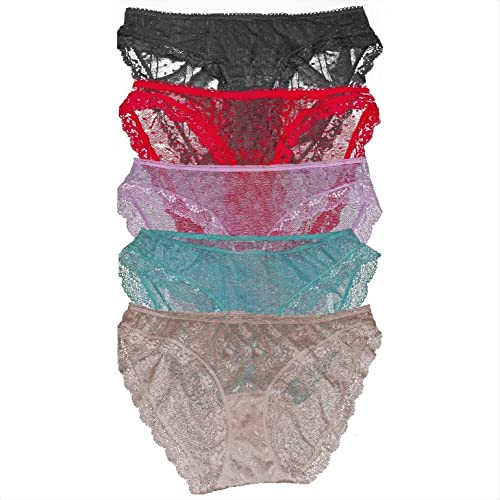 Sexy Basics Women's Soft & Stretchy Lace Bikini Underwear Panties - Multi Color Packs (Small, 5 Pack- Assorted Solid Colors)
