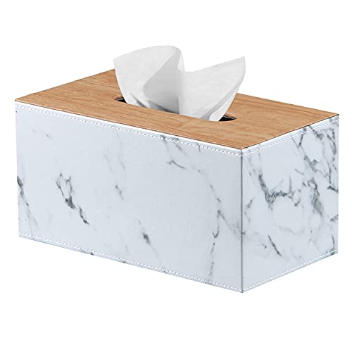 Tissue Box Cover Rectangular, PU Leather Tissue Box Holder,Elegant Stitching Style Universal Tissue Holder Case for Home Office Desk Bathroom Vanity Countertop, Night Stand Decoration
