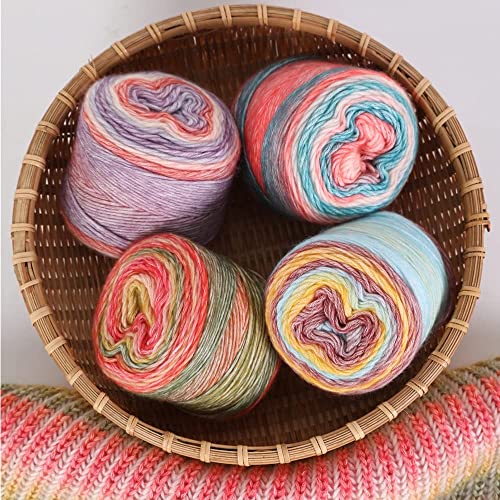 SHIKE Fairyland Gradient Color Cotton Cake Yarn,Medium-Fine Multicolor Rainbow Yarn for Knitting or Crocheting,100g 60% Cotton 30% Acrylic 10% Wool,Self Striping Ombre Air Yarn (62, 1 Ball)