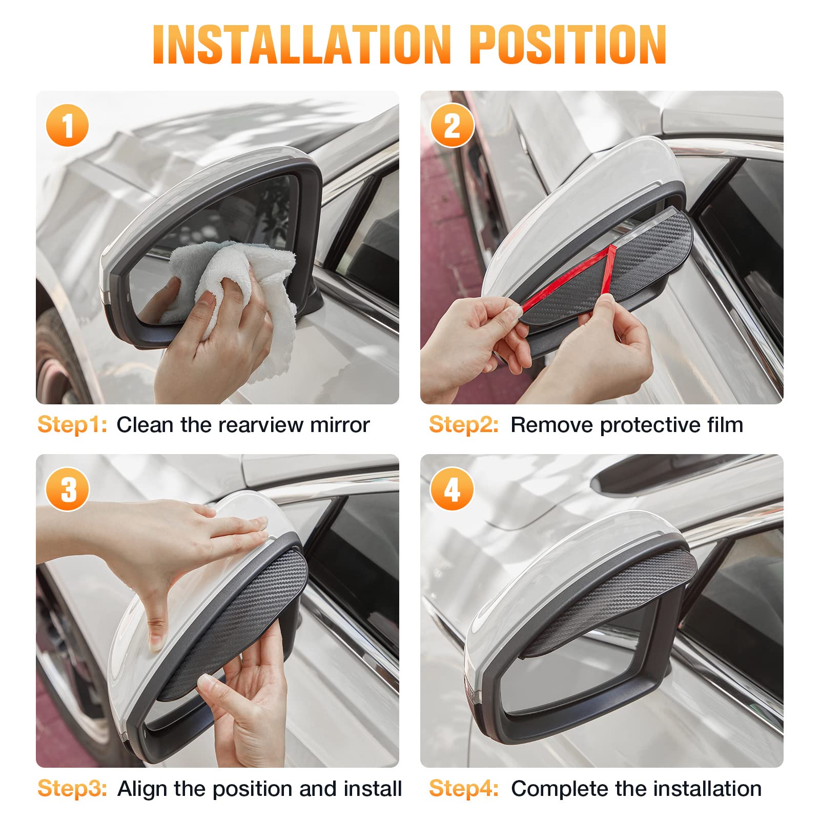 4 Pieces Mirror Rain Visor Eyebrow Car Rear View Mirror Rain Eyebrow Rear View Guard Eyebrow Side Mirror View Mirror Visor Guard for Most Car Truck SUV (Carbon Fiber)