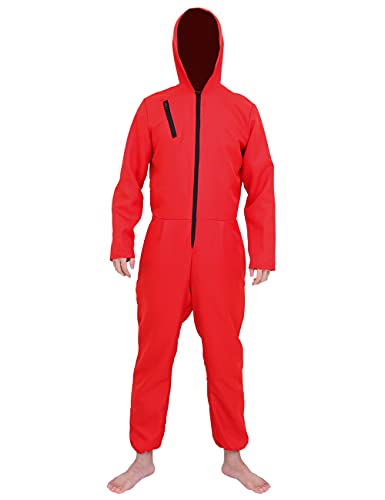 Angelaicos Unisex Red Jumpsuits Mask Costume Halloween Party Coverall (Large, Full Set)