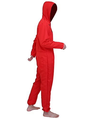 Angelaicos Unisex Red Jumpsuits Mask Costume Halloween Party Coverall (Large, Full Set)