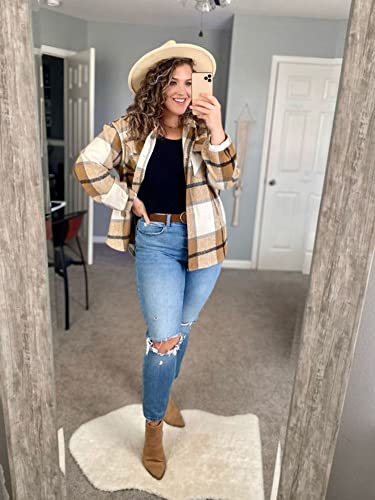 ZAFUL Shackets for Women 2022 Oversized Flannel Shirts for Women Plaid Jackets