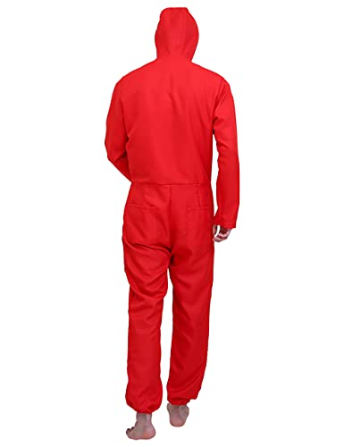 Angelaicos Unisex Red Jumpsuits Mask Costume Halloween Party Coverall (Large, Full Set)