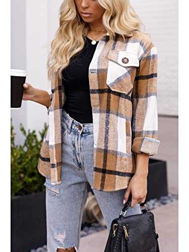 ZAFUL Shackets for Women 2022 Oversized Flannel Shirts for Women Plaid Jackets