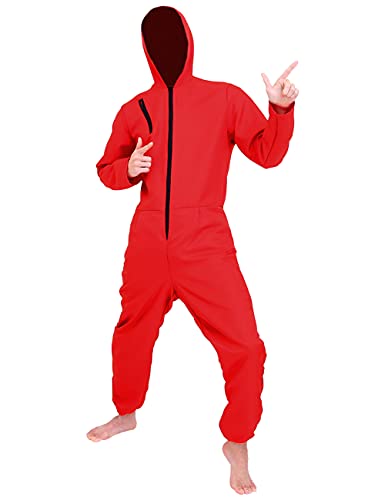 Angelaicos Unisex Red Jumpsuits Mask Costume Halloween Party Coverall (Large, Full Set)