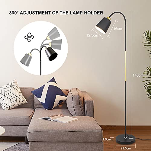 Floor Lamp,Industrial Floor Lamp Height Adjustable 360°Rotation Lampshade Modern Standing Lamp , Metal Heads Indoor Task Lighting for Living Room Bedroom Office (Black)