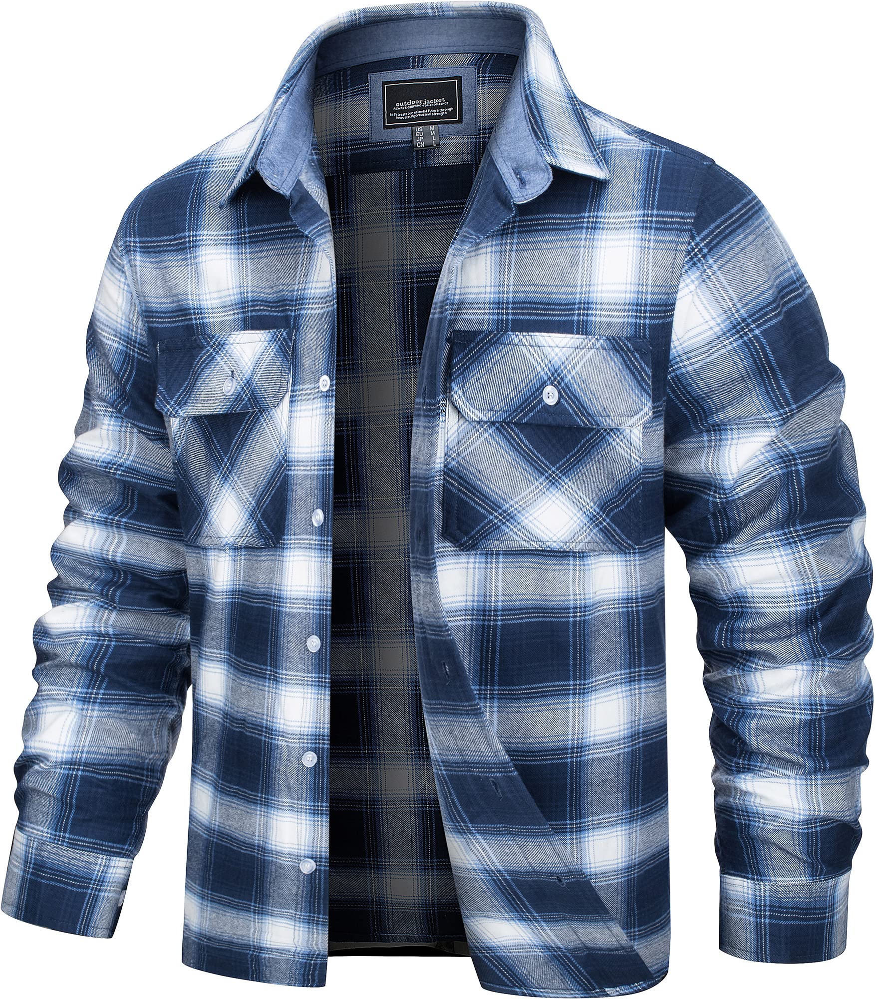 TACVASEN Men's Flannel Shirts Long Sleeve Casual Button Down Regular Fit Plaid Shirts Blue M