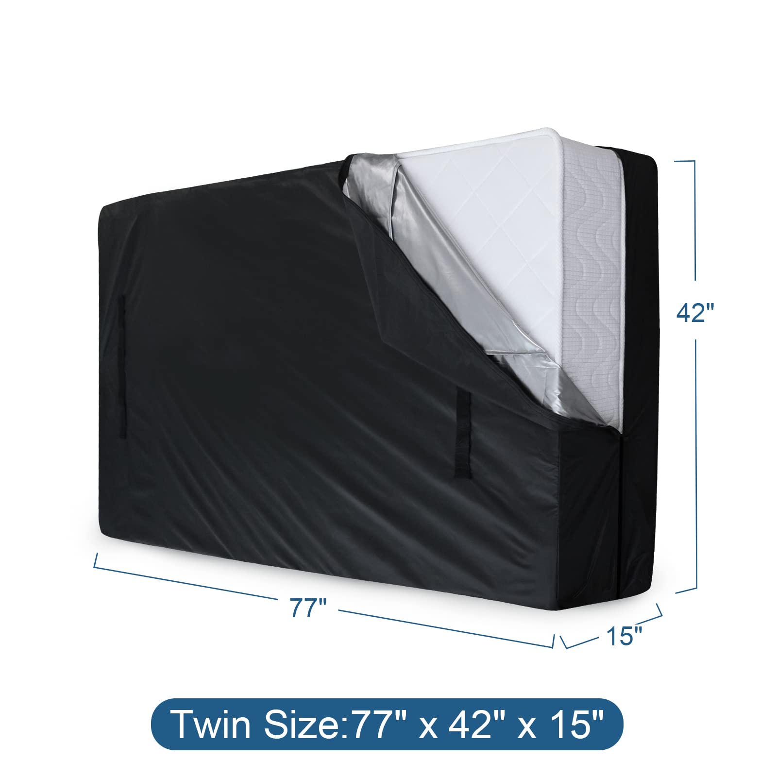 Mattress Bags for Moving and Storage, Heavy Duty Twin Mattress Bag with 4 Strong Handles, 100% Waterproof Mattress Cover/Protector for Moving Twin Size, Reusable Thick Tarp, Black