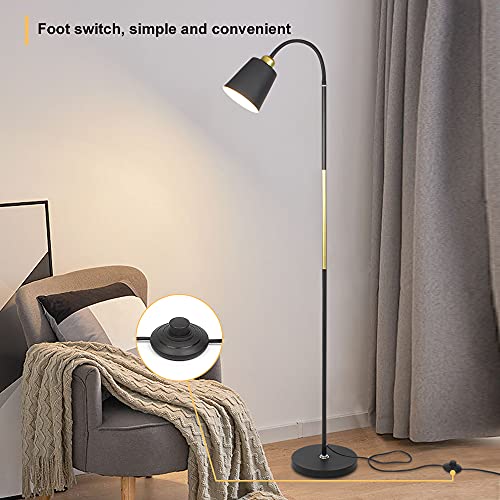 Floor Lamp,Industrial Floor Lamp Height Adjustable 360°Rotation Lampshade Modern Standing Lamp , Metal Heads Indoor Task Lighting for Living Room Bedroom Office (Black)
