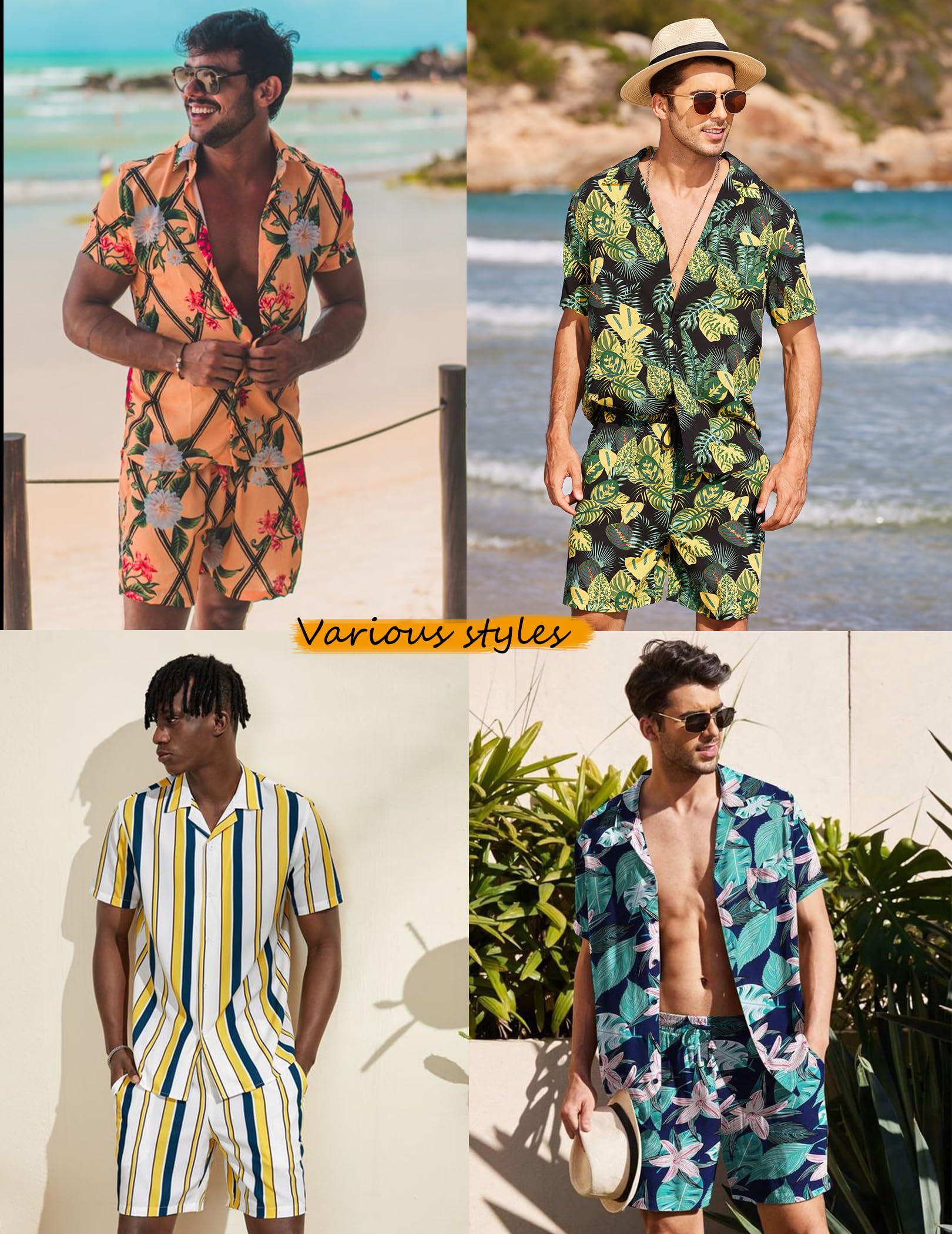 COOFANDY Men's Flower Shirt Hawaiian Sets Casual Button Down Short Sleeve Shirt 2 Piece Short Set Vacation Outfits