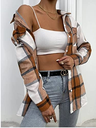 ZAFUL Shackets for Women 2022 Oversized Flannel Shirts for Women Plaid Jackets