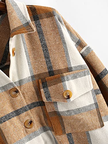 ZAFUL Shackets for Women 2022 Oversized Flannel Shirts for Women Plaid Jackets