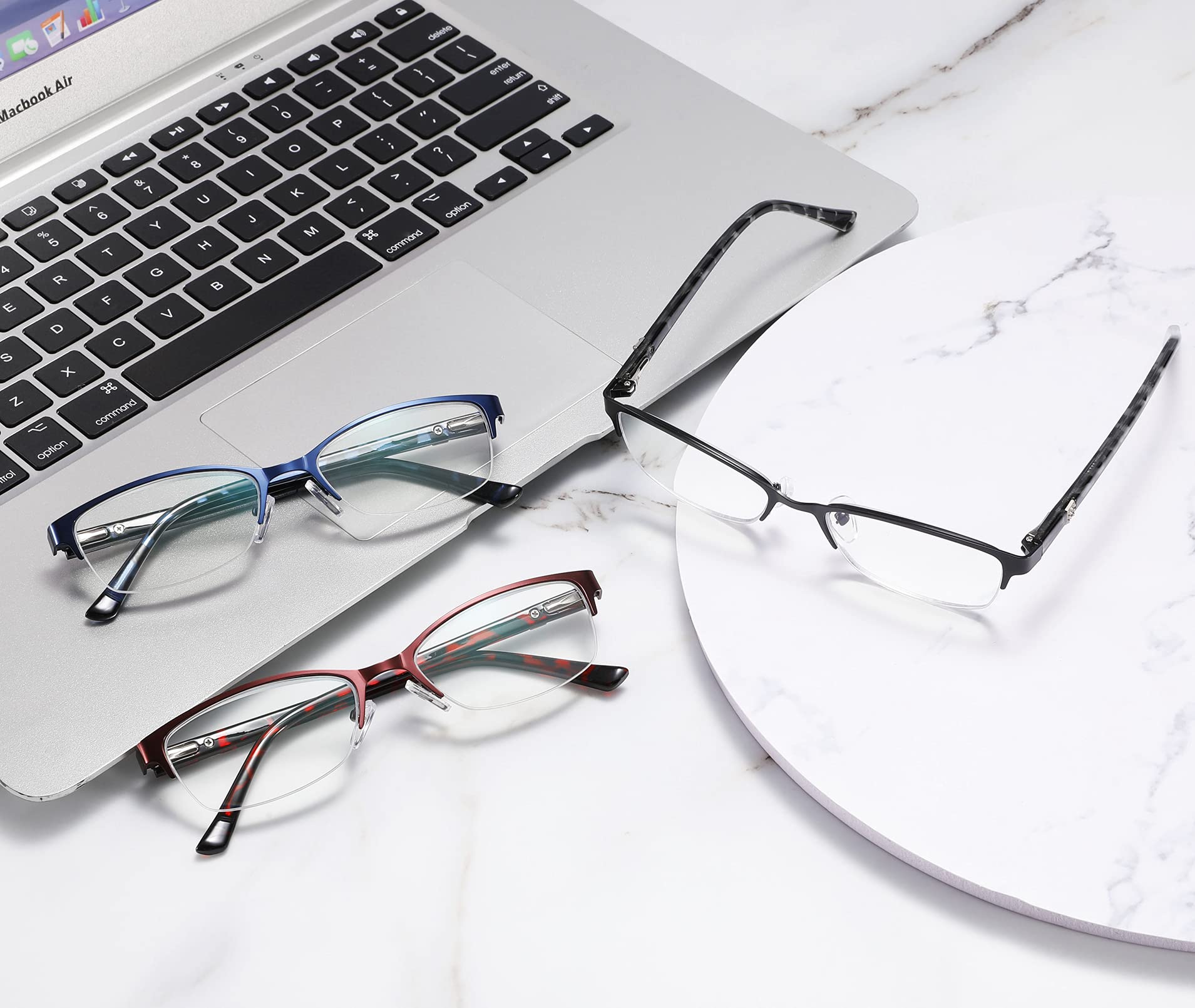 CRGATV 3-Pack Reading Glasses for Women Blue Light Blocking Metal Half Frame Computer Readers Anti UV/Eye Strain/Glare (+3.0 Magnification Strength)