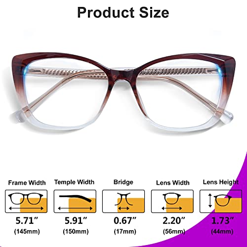 VISOONE Trendy Cat Eye Blue Light Blocking Glasses with Anti Glare For Women Computer Reading Eyeglasses Wine Red Calida, Wind Red, 56MM