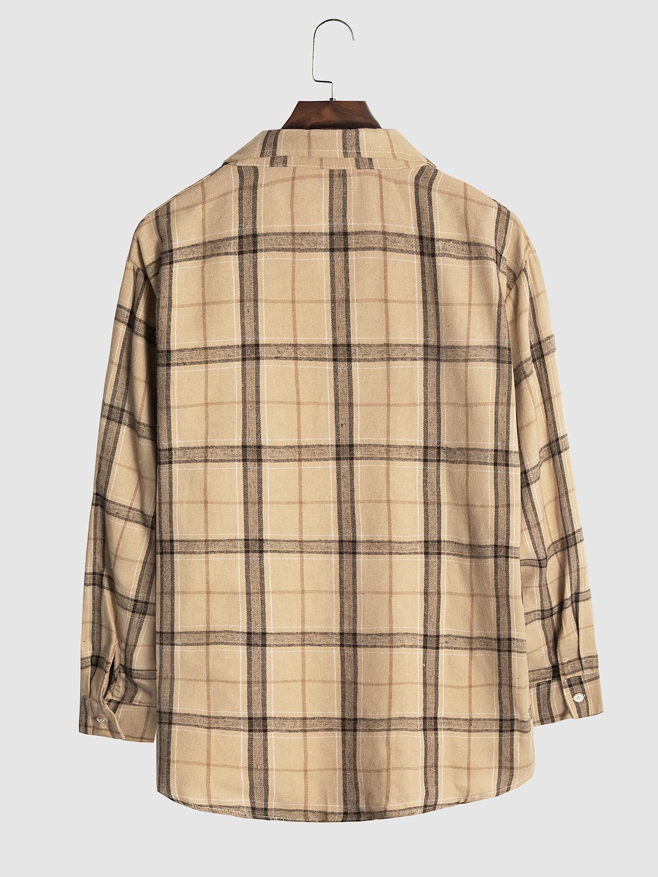 Floerns Men's Plaid Flannel Shirts Long Sleeve Regular Fit Button Down Causal Shirts Khaki L