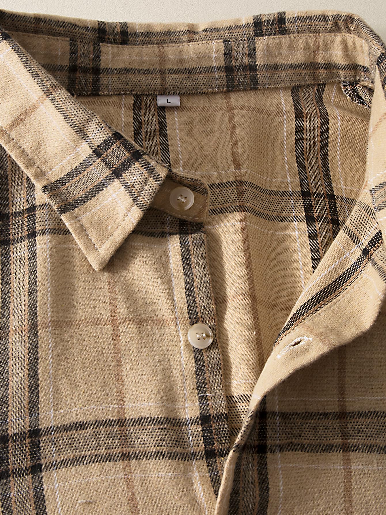 Floerns Men's Plaid Flannel Shirts Long Sleeve Regular Fit Button Down Causal Shirts Khaki L