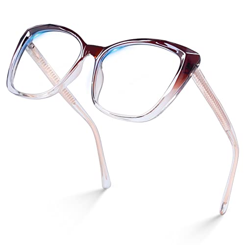 VISOONE Trendy Cat Eye Blue Light Blocking Glasses with Anti Glare For Women Computer Reading Eyeglasses Wine Red Calida, Wind Red, 56MM
