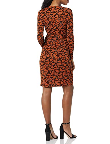 Amazon Essentials Women's Long Sleeve Classic Wrap Dress (Available in Plus Size), Brown Floral Print, Large
