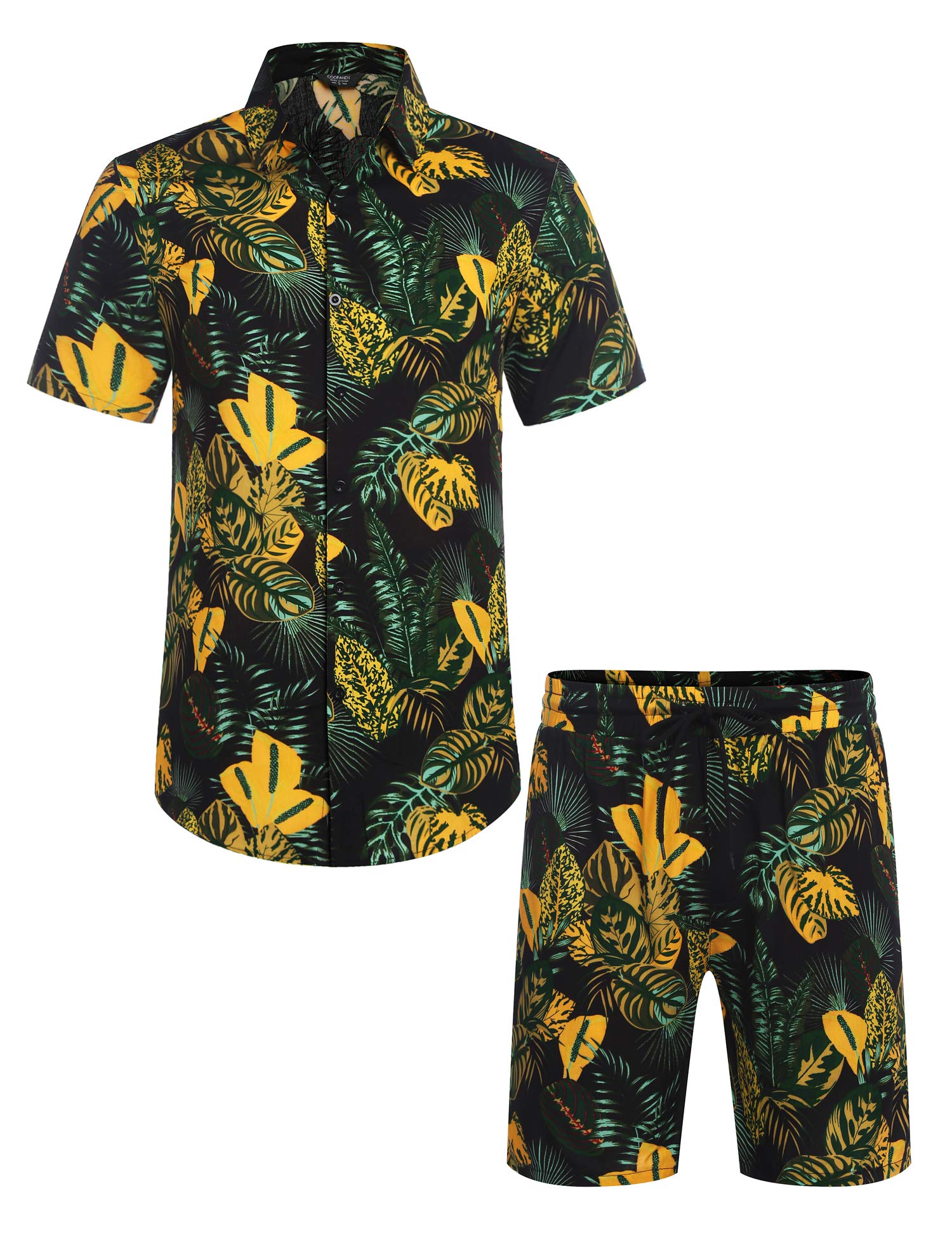 COOFANDY Men's Flower Shirt Hawaiian Sets Casual Button Down Short Sleeve Shirt 2 Piece Short Set Vacation Outfits