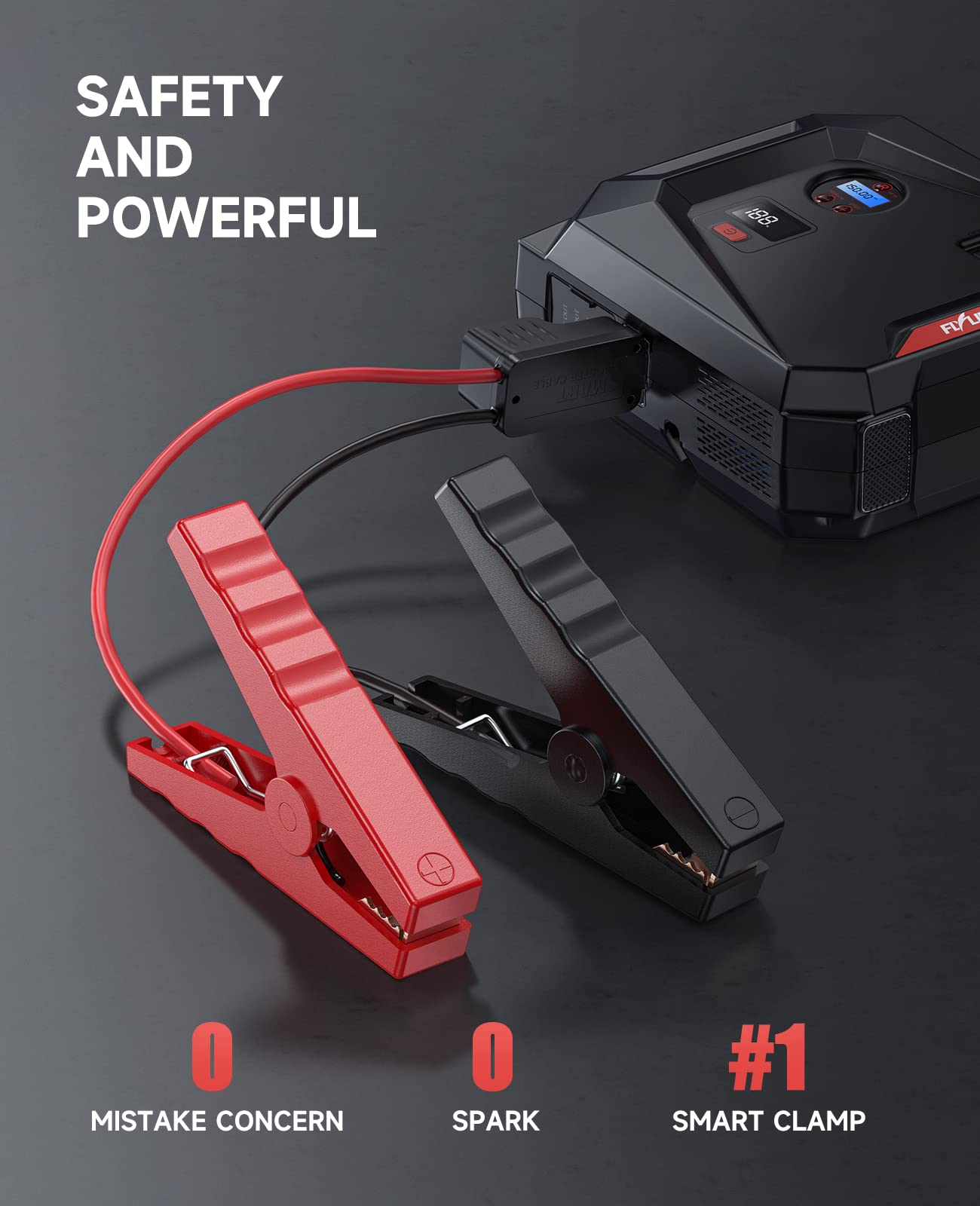 Car Jump Starter with Air Compressor, 2500A Peak 24000mAh Portable Jump Starter Car Battery Charger Moto Battery Booster Power Pack (All Gas or 8.0L Diesel) Emergency Auto Battery Booster Pack