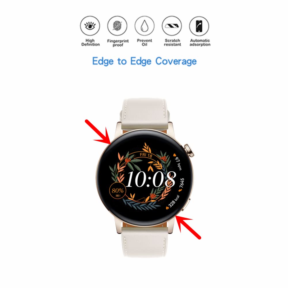 MIHENCE [ 3PCS ] Compatible for Huawei watch GT3 42mm Screen Protector, 3D Full Screen Coverage Case Curved Edge HD Premium Real Screen Protector for Huawei watch GT 3 (42mm) Smartwatch [ TPU ]