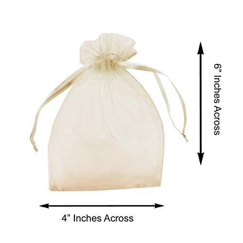 100 Pack 4x6 Inch Mini Sheer Drawstring Organza Transparent Bags Jewelry Sack Pouches for Wedding, Party Decorations, Arts & Crafts Gifts (Ivory)