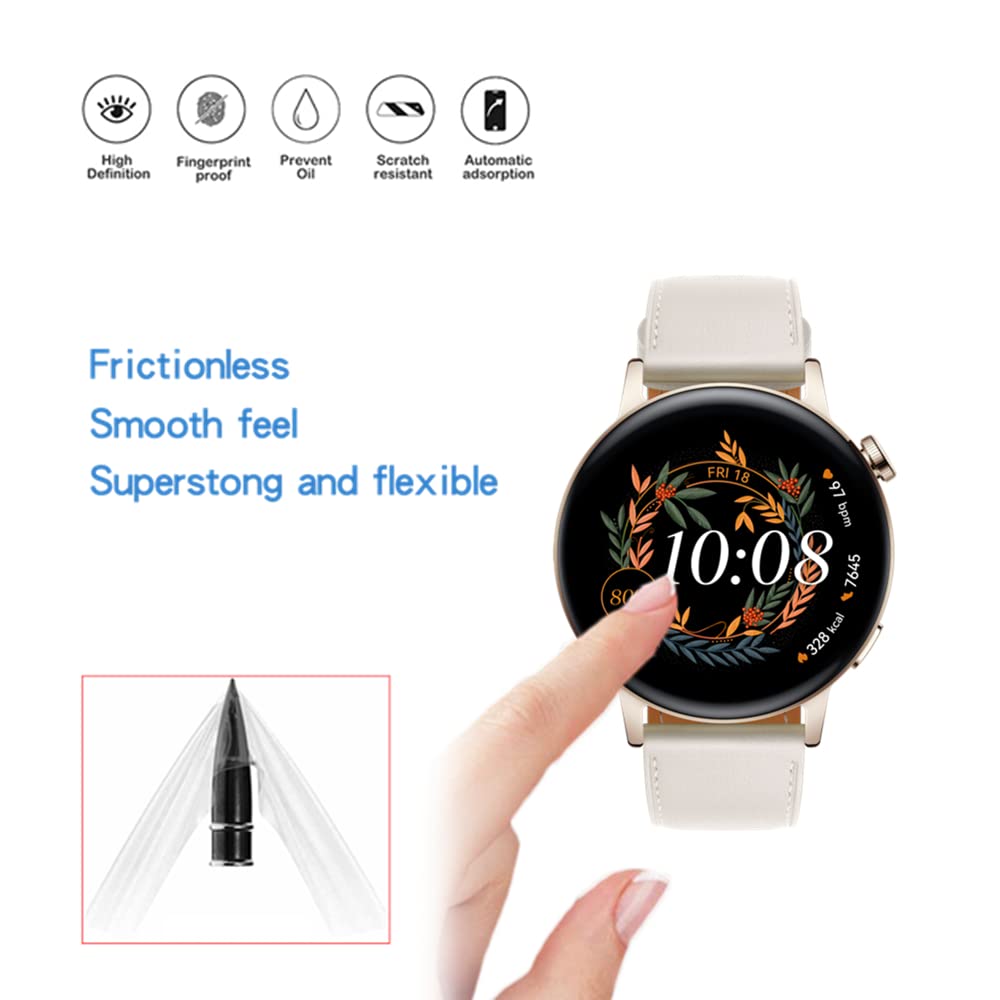 MIHENCE [ 3PCS ] Compatible for Huawei watch GT3 42mm Screen Protector, 3D Full Screen Coverage Case Curved Edge HD Premium Real Screen Protector for Huawei watch GT 3 (42mm) Smartwatch [ TPU ]