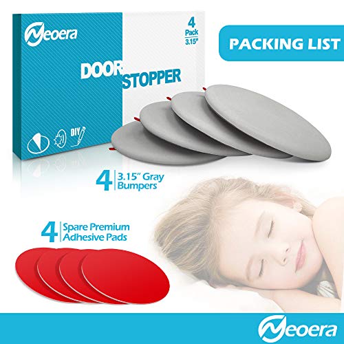 Neoera Door Stopper Wall, 3.15" Round Soft Rubber Door Stop, Silicon Wall Protector, Premium Self Adhesive Door Bumper (Gray, 3.15" 4 Pack)