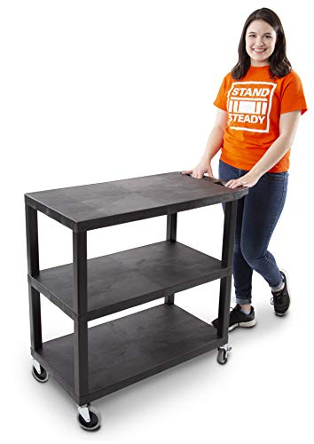 Stand Steady Flat Top Utility Cart by Tubstr | Heavy Duty Service Cart Supports 400 lbs. | Three Shelf Multipurpose Cart Perfect for Home, Garage, Catering, Warehouse & More! (Black / 35 x 18)