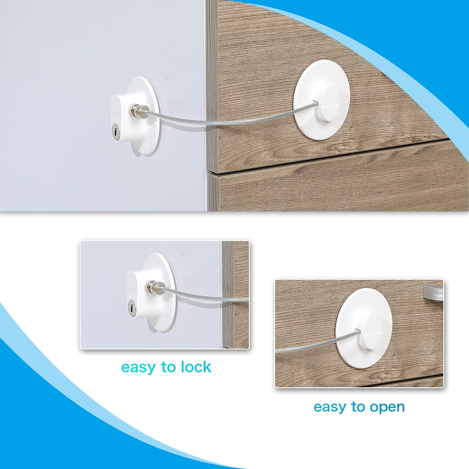 8 Pieces Refrigerator Locks for Children Adults with 10 Keys, Fridge Lock, Freezer Door Safety Cabinet Lock and Child Safety Cabinet Locks with Strong Adhesive (White)