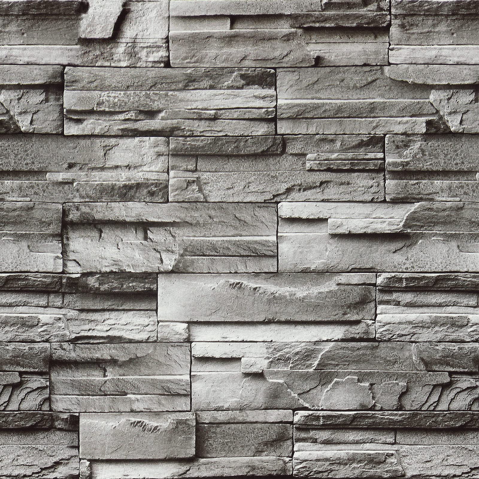 Jeweluck Stone Brick Wallpaper Peel and Stick Wallpaper 17.7inch×118.1inch Faux Stone Self Adhesive Wallpaper Kitchen Backsplash Gray Brick Contact Paper Stone Removable Wall Paper Decor Vinyl