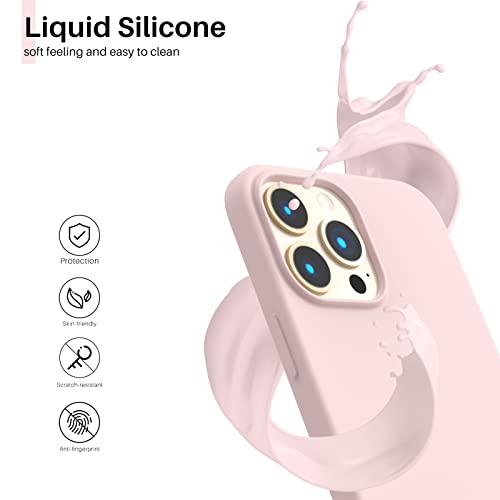 ORNARTO Compatible with iPhone 13 Pro Max Case 6.7", Slim Liquid Silicone 3 Layers Full Covered Soft Gel Rubber Case Cover 6.7 inch-Chalk Pink