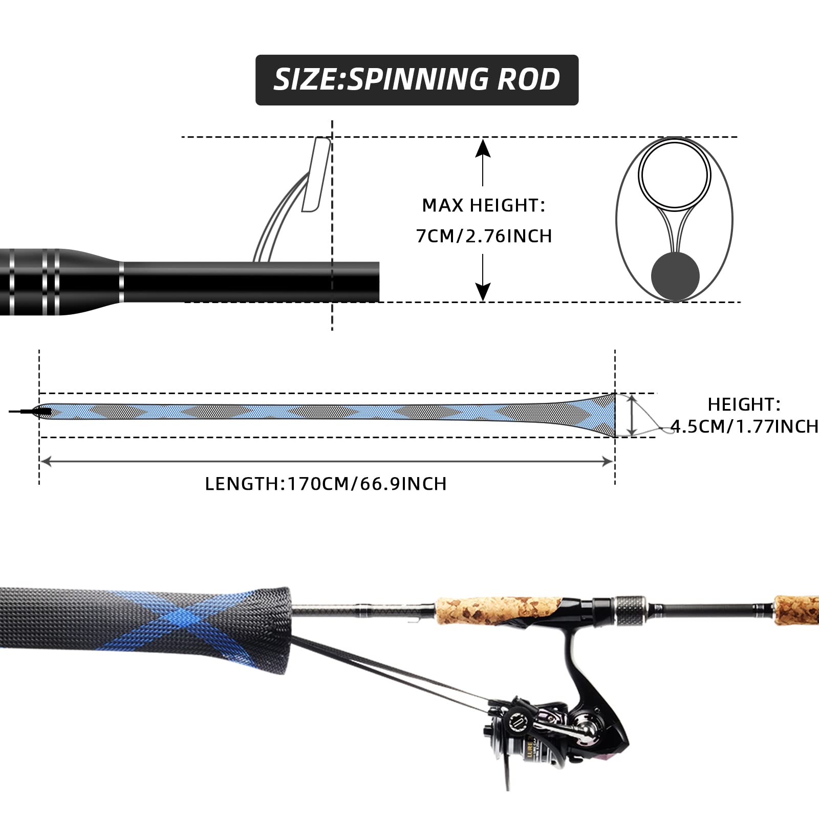 SF Fishing Spinning Rod Socks Braided Mesh Rod Sleeve Cover Protector Pole Gloves Six Colors 6PCS Fit Spinning Rod 6-1/2FT to 7-1/2FT