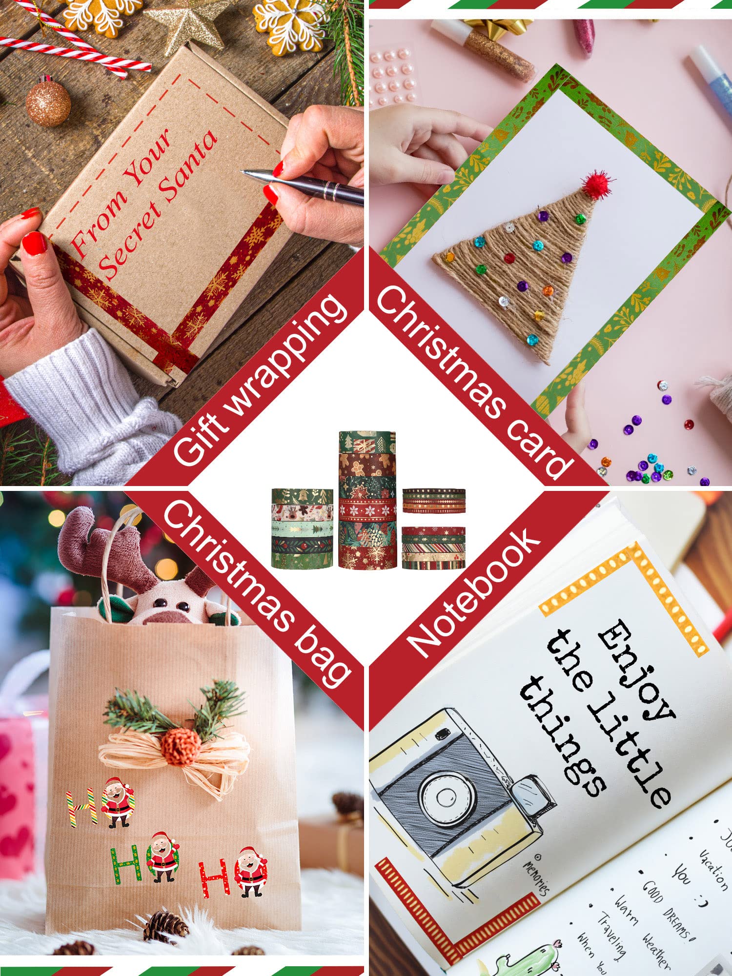 21 Rolls Christmas Gold Foil Washi Tape - Holiday Decor With Snowflake, Deer, Tree Designs - Self-Adhesive Tape for DIY Crafts, Wrapping, Party Favors