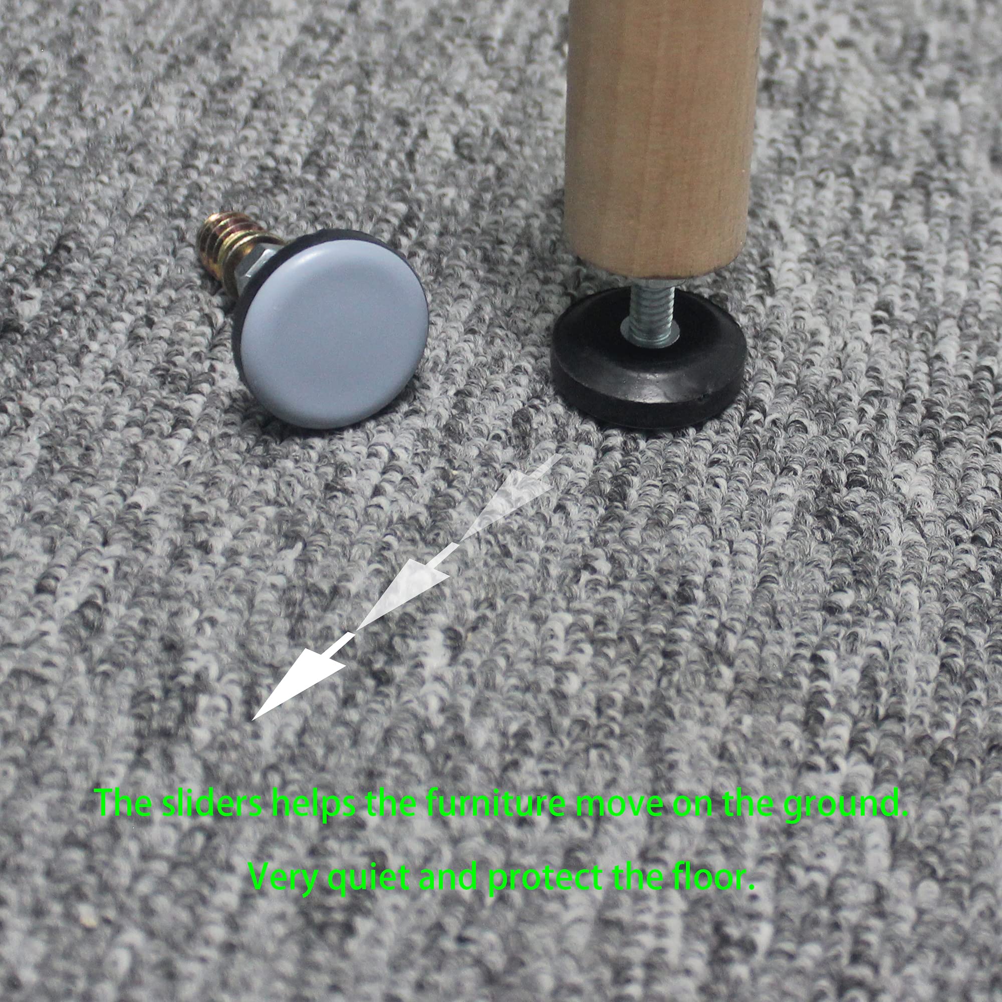 CSFMC Furniture Leveler PTFE(Teflon) Bottom(28mm Base 1/4-20,8 Pack),Threaded Shank Adjust Pads,Table/Chair/Cabinet/Sofa Medium Adjustable Legs Leveling,Nuts Installation and Floor Protection