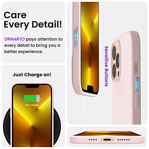 ORNARTO Compatible with iPhone 13 Pro Max Case 6.7", Slim Liquid Silicone 3 Layers Full Covered Soft Gel Rubber Case Cover 6.7 inch-Chalk Pink