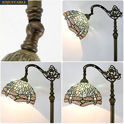 WERFACTORY Tiffany Floor Lamp Sea Blue Stained Glass Dragonfly Arched Lamp 12X18X64 Inches Gooseneck Adjustable Corner Standing Reading Light Decor Bedroom Living Room S147 Series